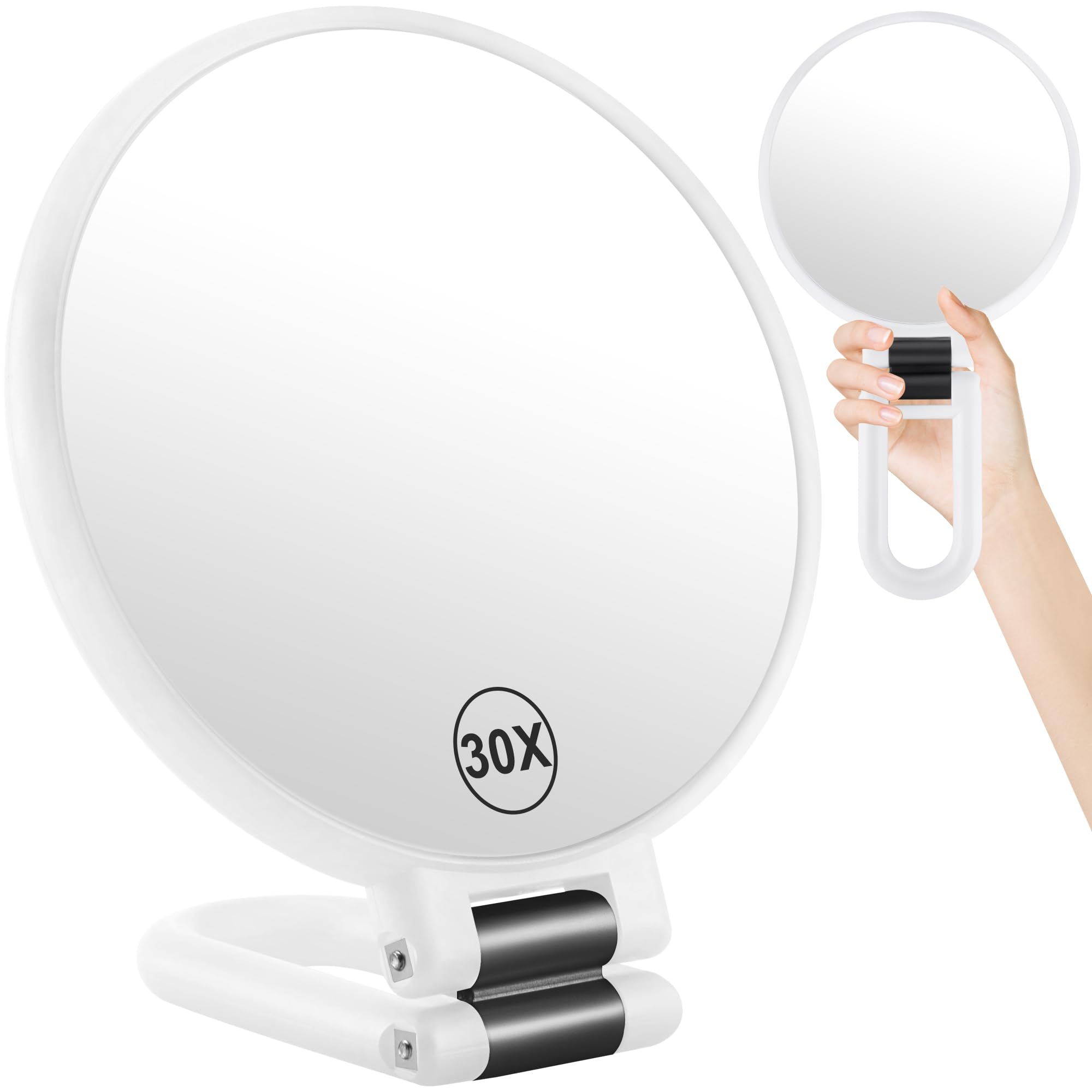 LunarCorky Hand Mirror, 30x and 1x Magnifying Mirror, Foldable, Double ...