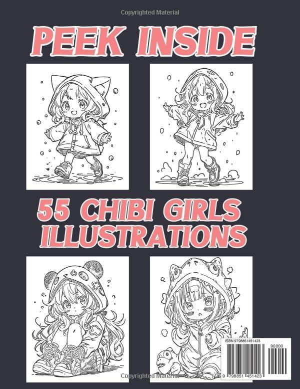 Buy Chibi Girls Coloring Book: 55 Chibi Kawaii Girls Coloring pages ...