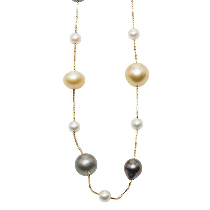 Pre-owned TASAKI Gold Multicolor K18YG Yellow Gold Pearl Necklace with ...