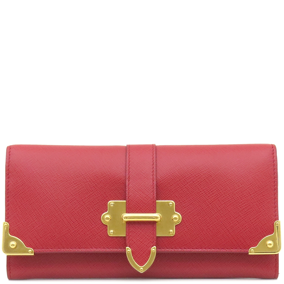 PRADA Cahier Long Wallet, Saffiano Leather FUOCO with Gold Hardware ...