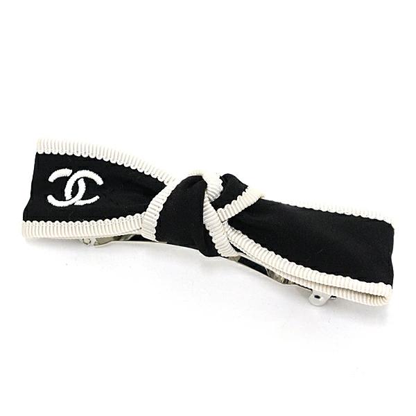 Buy Chanel Bow Barrette Black & Ecru Silk Jacquard 24P Coco Mark Ribbon ...