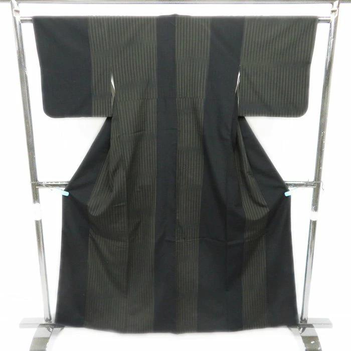 [Used] Omeshi recycled kimono, crepe, striped pattern, black, sea pine ...