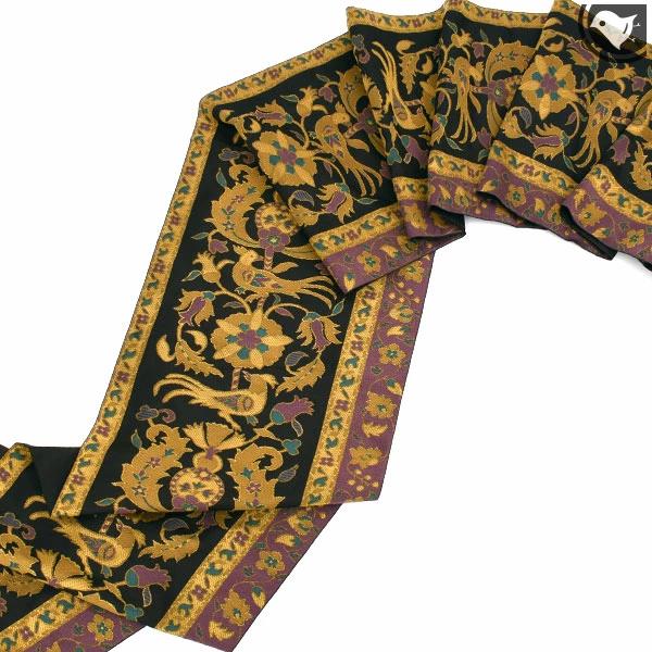 Nishijin Woven Obi Kobo Tanaka Made Persian Bird Crest Black Pure Silk ...