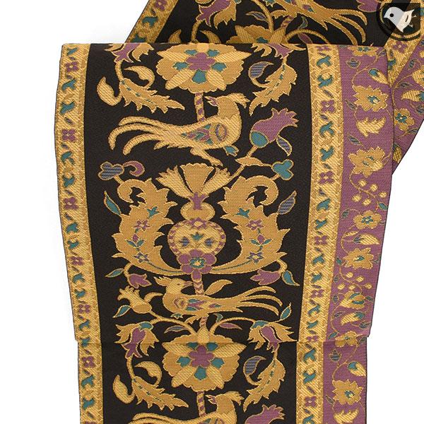 Nishijin Woven Obi Kobo Tanaka Made Persian Bird Crest Black Pure Silk ...