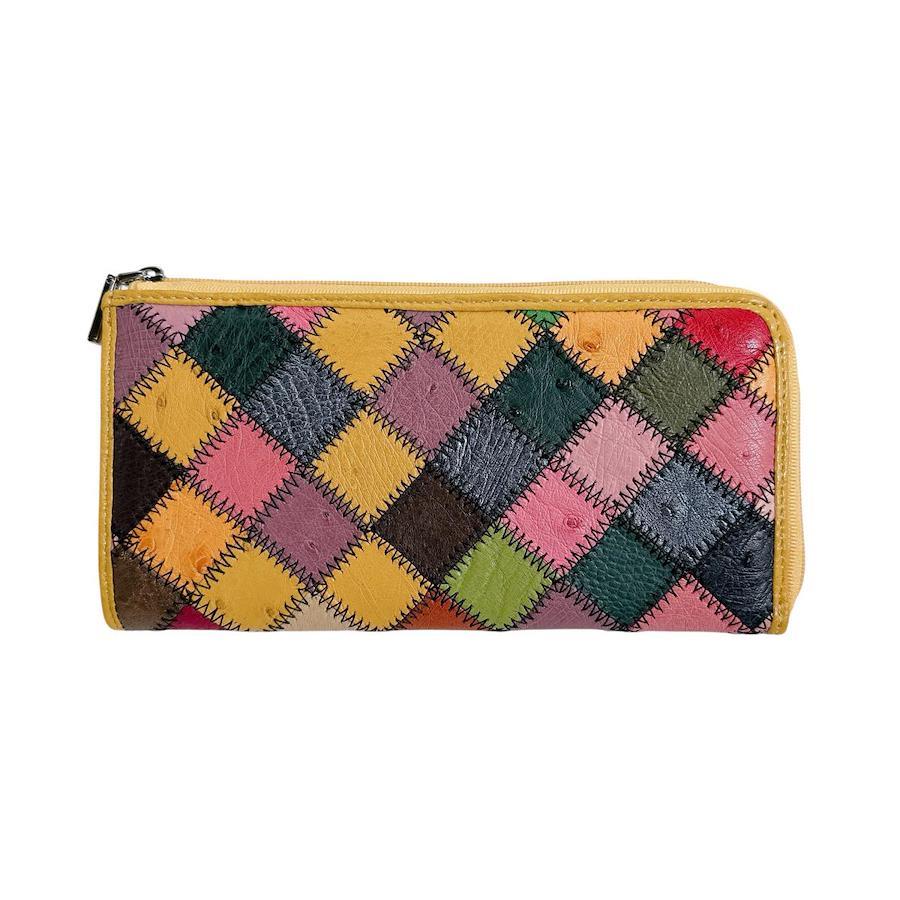 Ostrich long wallet with L-shaped zipper and patchwork. 2026 MULTI ...