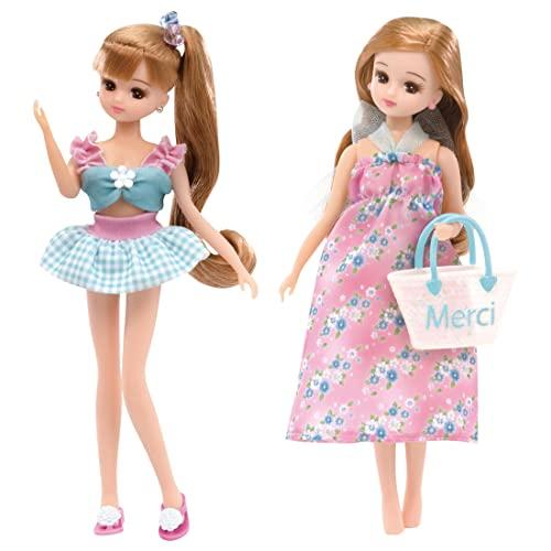 Takara Tomy "Licca-chan Dress LW-13 Gingham Check & Flower Swimsuit Set" Dress-up Doll Pretend ...