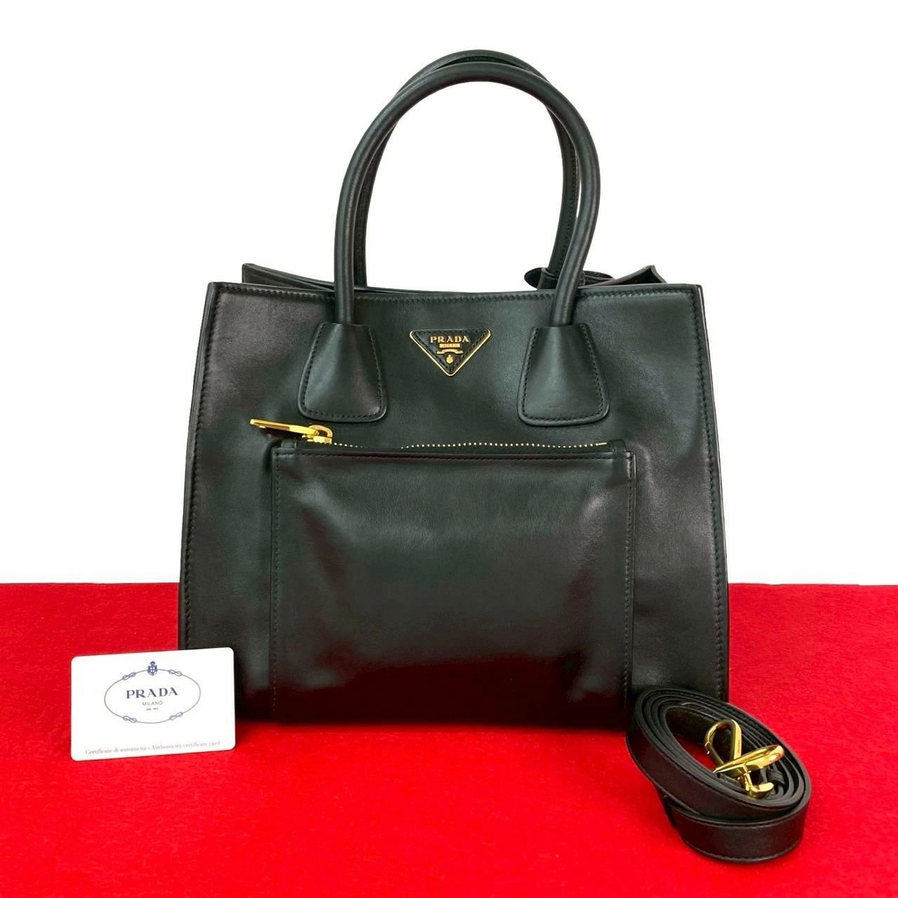 Very rare, mint condition Prada Prada triangle logo hardware leather ...